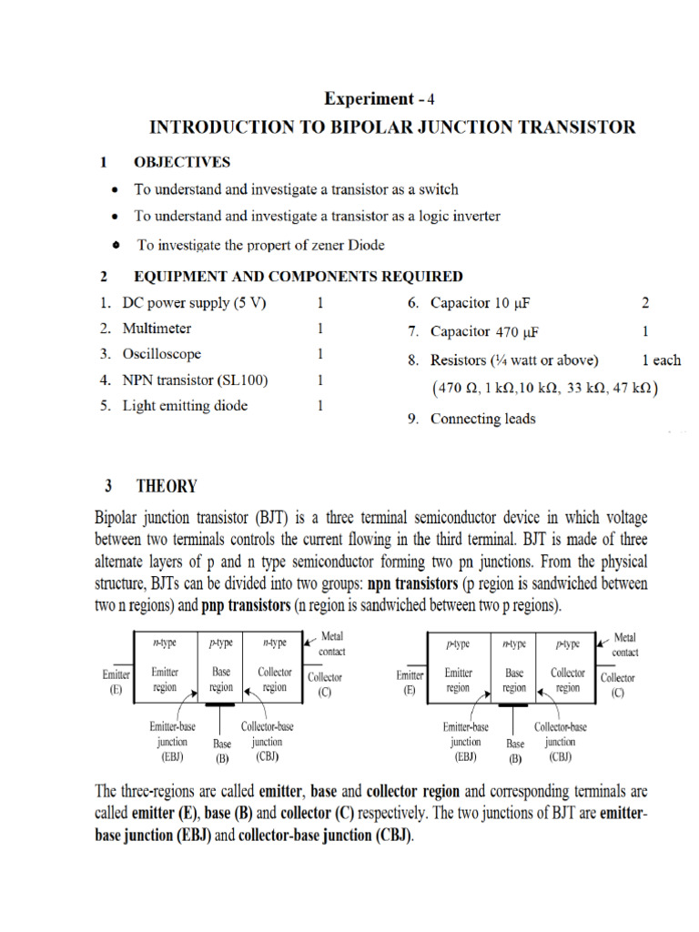 Lab Sheet4 - Zener Diode and Transistor | PDF
