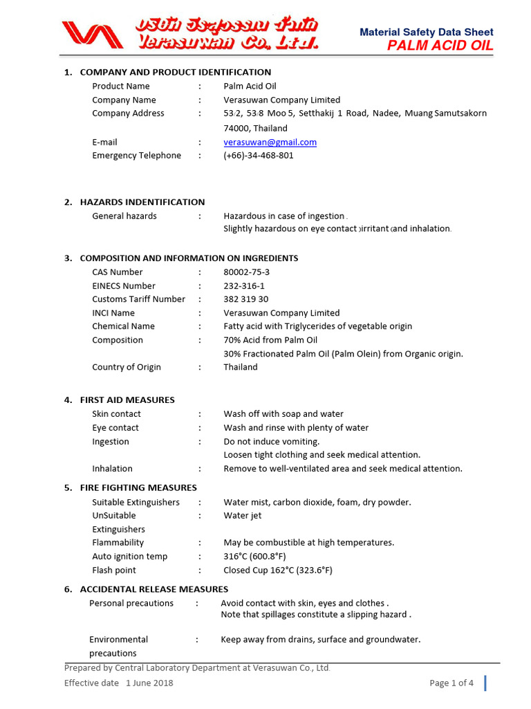 13 MSDS Palm Acid Oil | PDF | Palm Oil | Chemistry