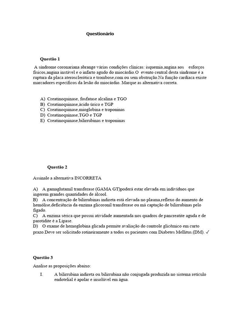 Prova Do Estagio Biomedicina 2 | PDF | Anemia | Hipoglicemia