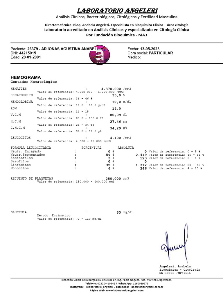 Agustina Anabel Arjonas | PDF | Especialidades Medicas | Sangre