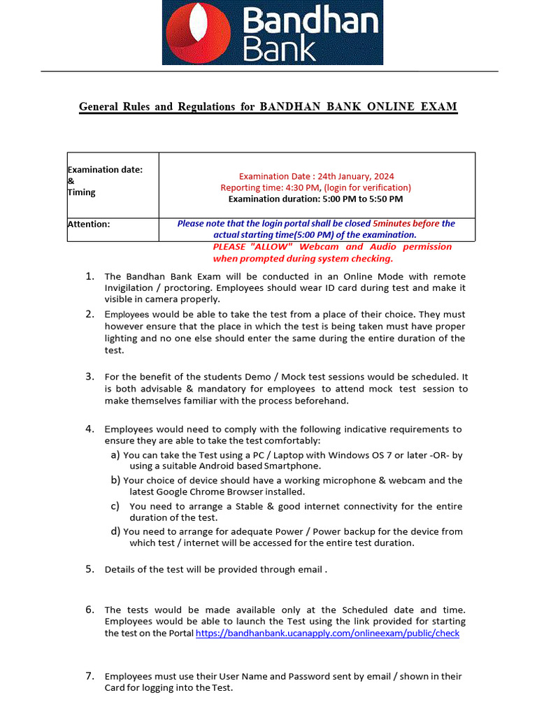 Revised Rules and Regulations for BB Online Exam | PDF