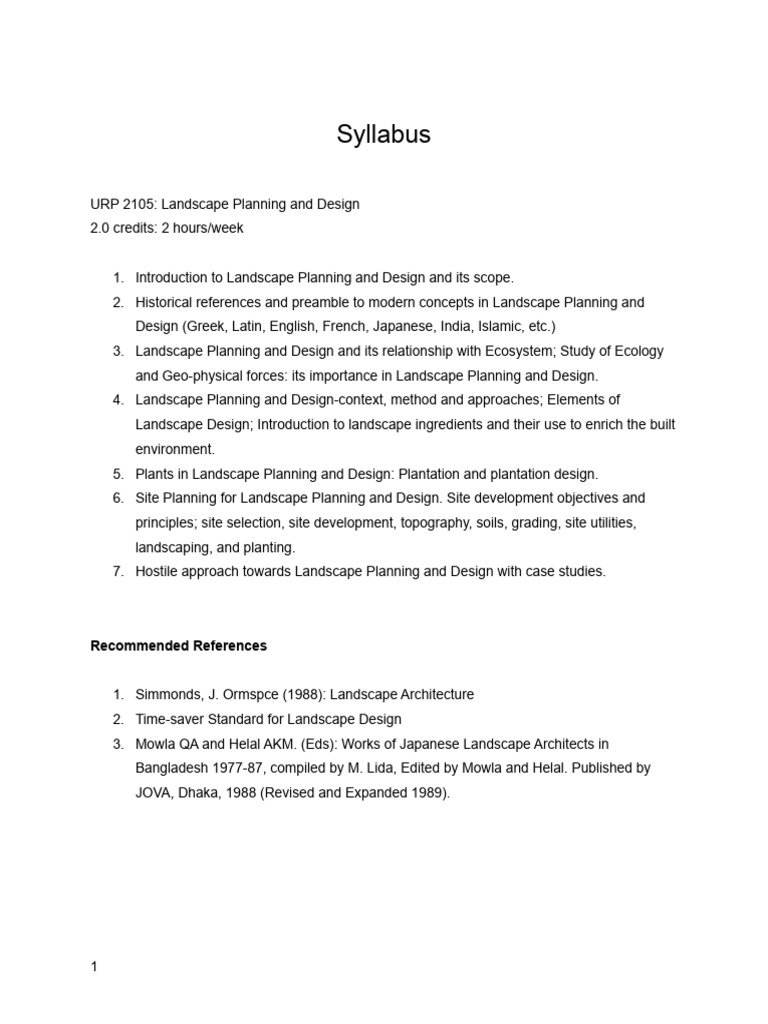 Landscape Planning and Design Syllabus | PDF | Gardens | Landscape
