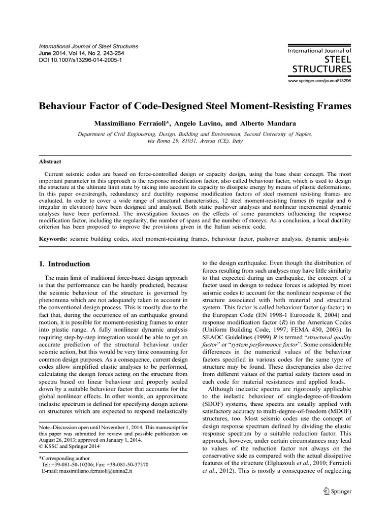 Behaviour Factor of Code-Designed Steel Moment-Resisting Frames | PDF ...