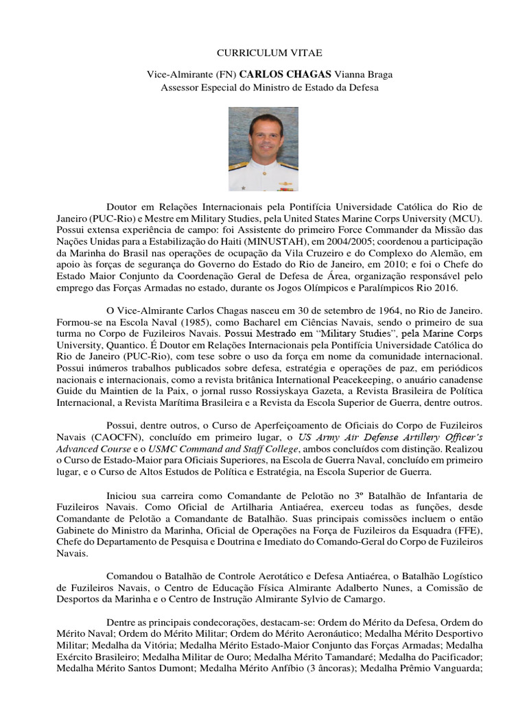 Curriculo VA Carlos Chagas Vianna Braga Atual | PDF | Corpo de Fuzileiros Navais dos Estados ...