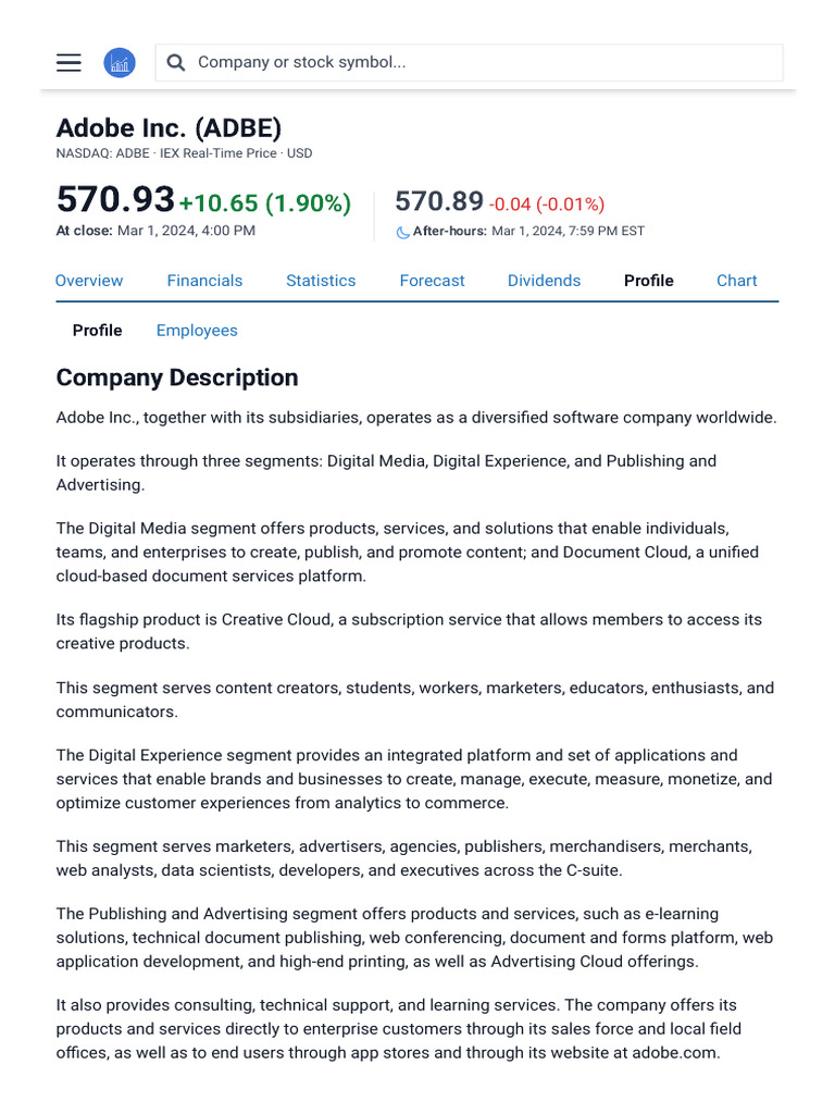 Adobe Inc. (ADBE) Company Profile & Overview - Stock Analysis | PDF