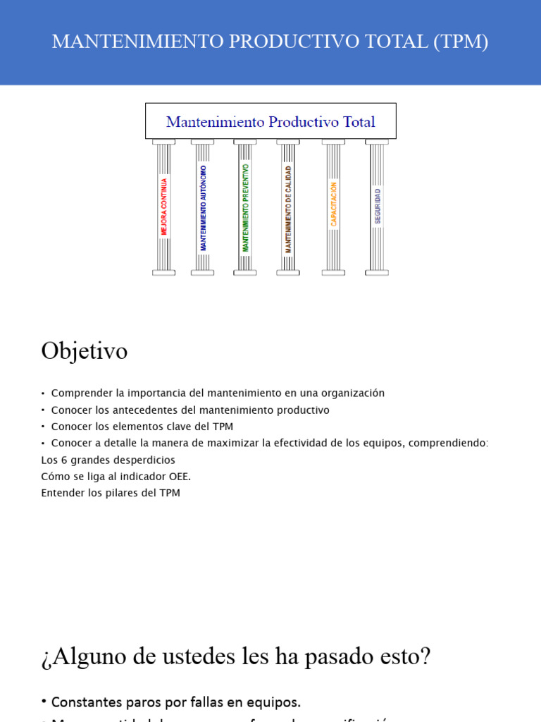 Conceptos Básicos y Aplicación Del TPM (Mantenimiento Productivo Total) | PDF
