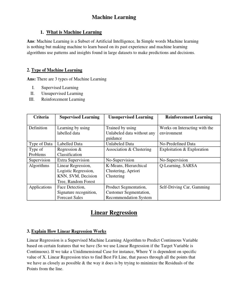 Machine Learning Questions and Answers For Interview | PDF | Machine Learning | Regression Analysis
