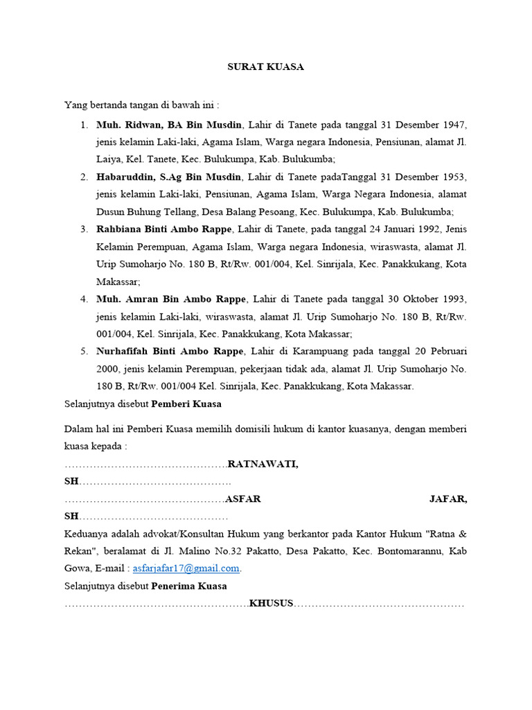 Surat Kuasa Muh. Ridwan Bulukumba | PDF