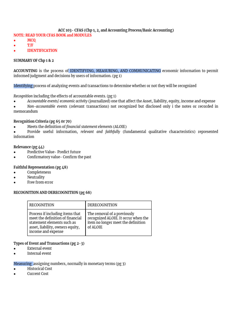 Summary of CHP 1 2 CFAS | PDF | Business