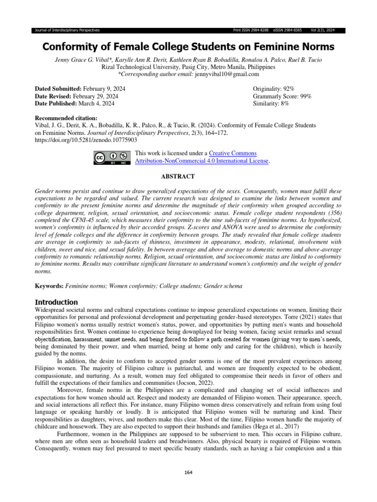 Conformity of Female College Students On Feminine Norms | PDF ...
