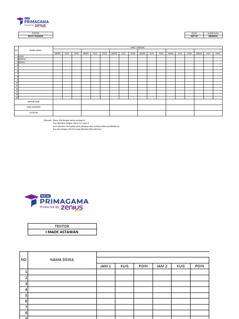 Absensi Siswa Bimbel | PDF