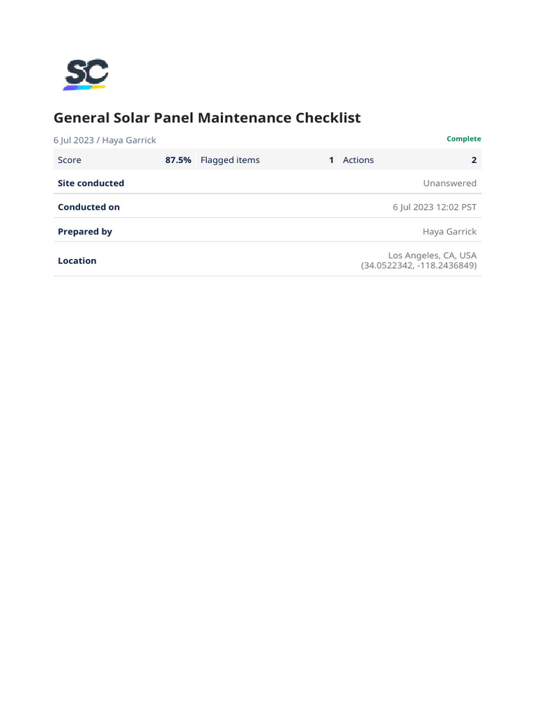 Solar Panel Maintenance Checklist | PDF