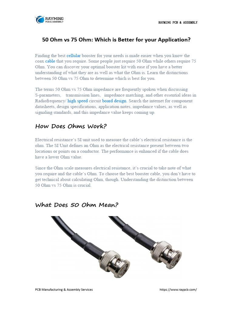 50 Ohm Vs 75 Ohm Which Is Better For Your Application | PDF | Coaxial ...