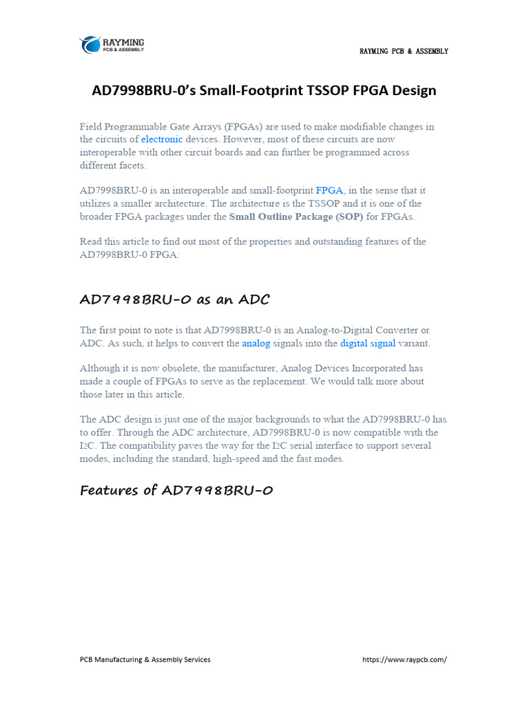 AD7998BRU-0 S Small-Footprint TSSOP FPGA Design | PDF | Analog To ...