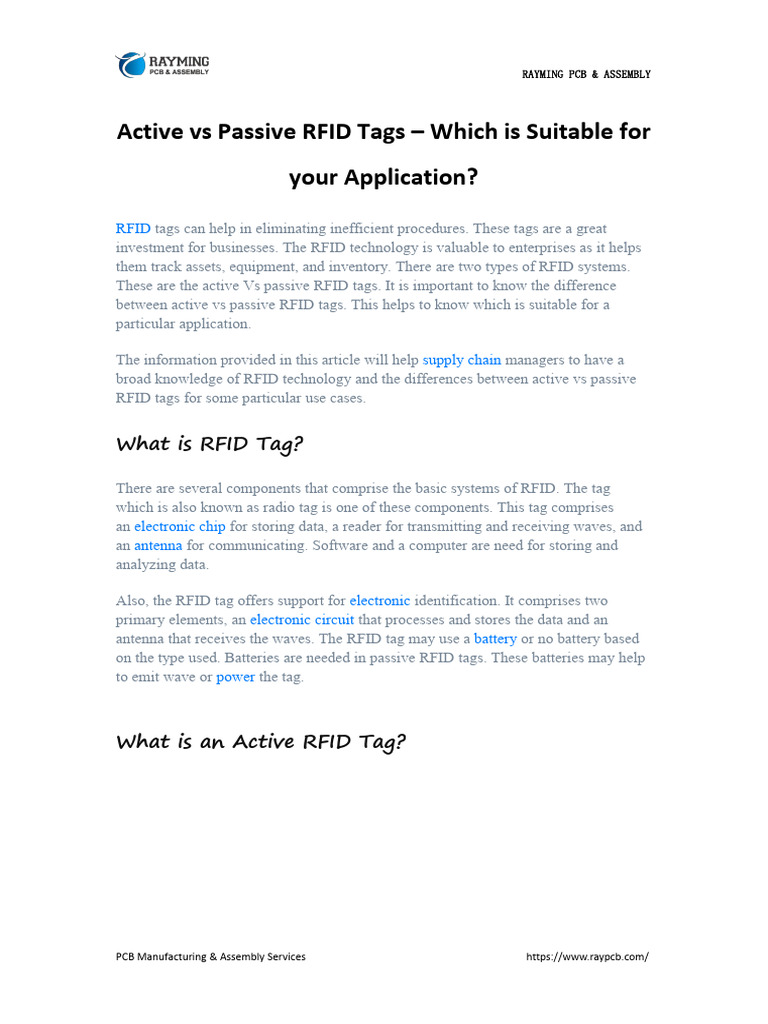 Active Vs Passive RFID Tags - Which Is Suitable For Your Application ...