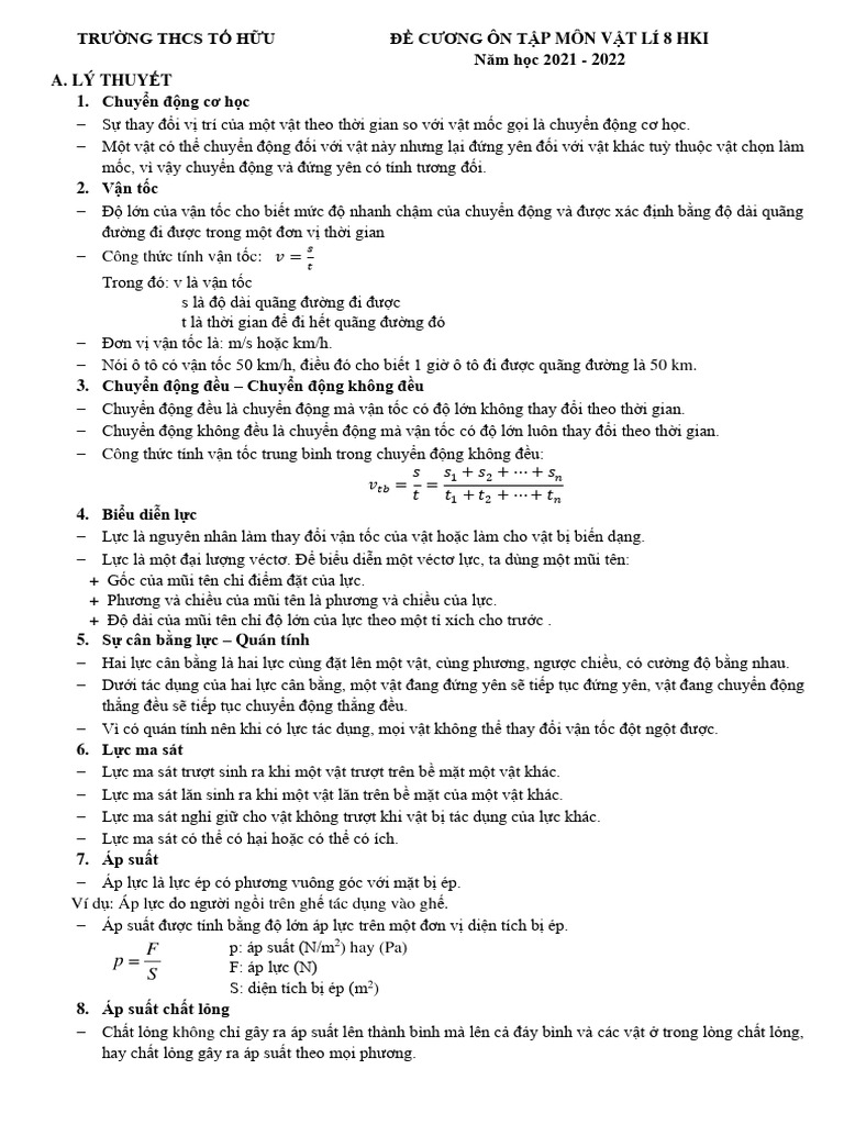 Đề cương VL8 HKI 2021 | PDF