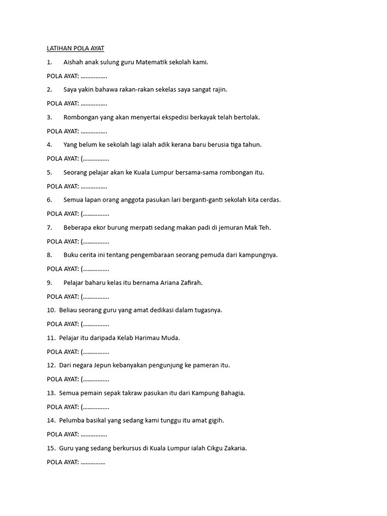 Latihan Pola Ayat Pdf