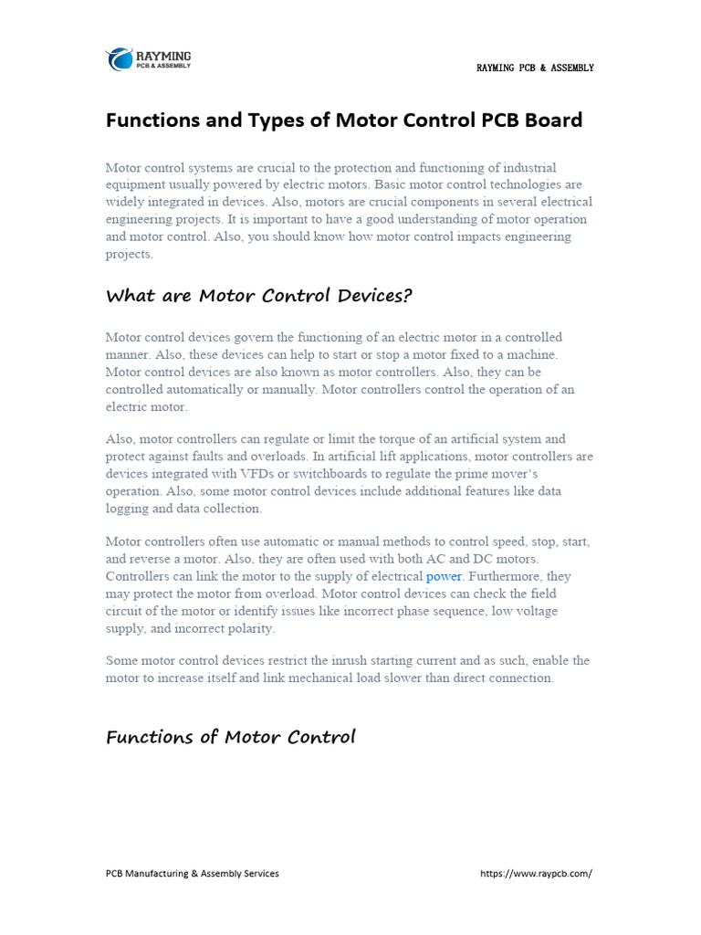 Functions and Types of Motor Control PCB Board | PDF