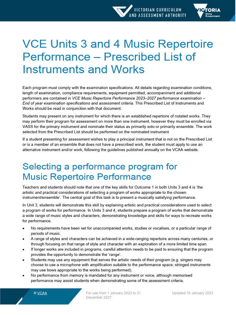 2023 VCEMusic Repetoire Performance Units 3 and 4 Prescribed List of ...