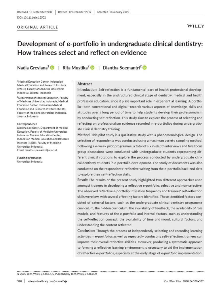 2020 Development of Eportfolio in Undergraduate Clinical Dentistry ...