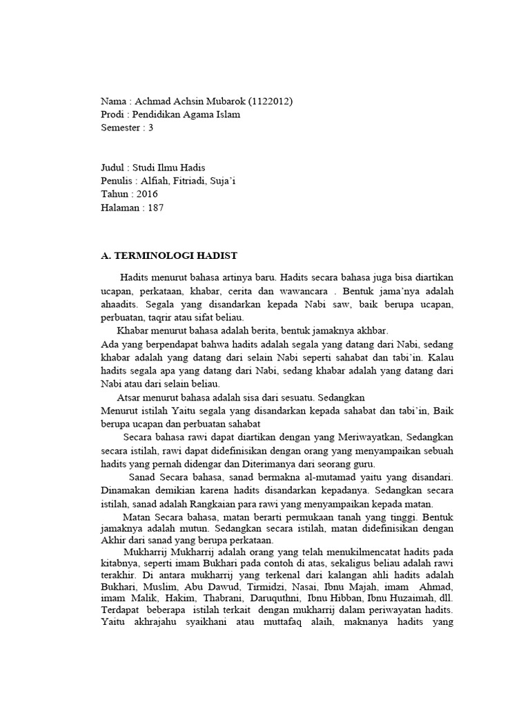 Resume Buku Ilmu Hadis | PDF | Agama & Spiritualitas | Klasik