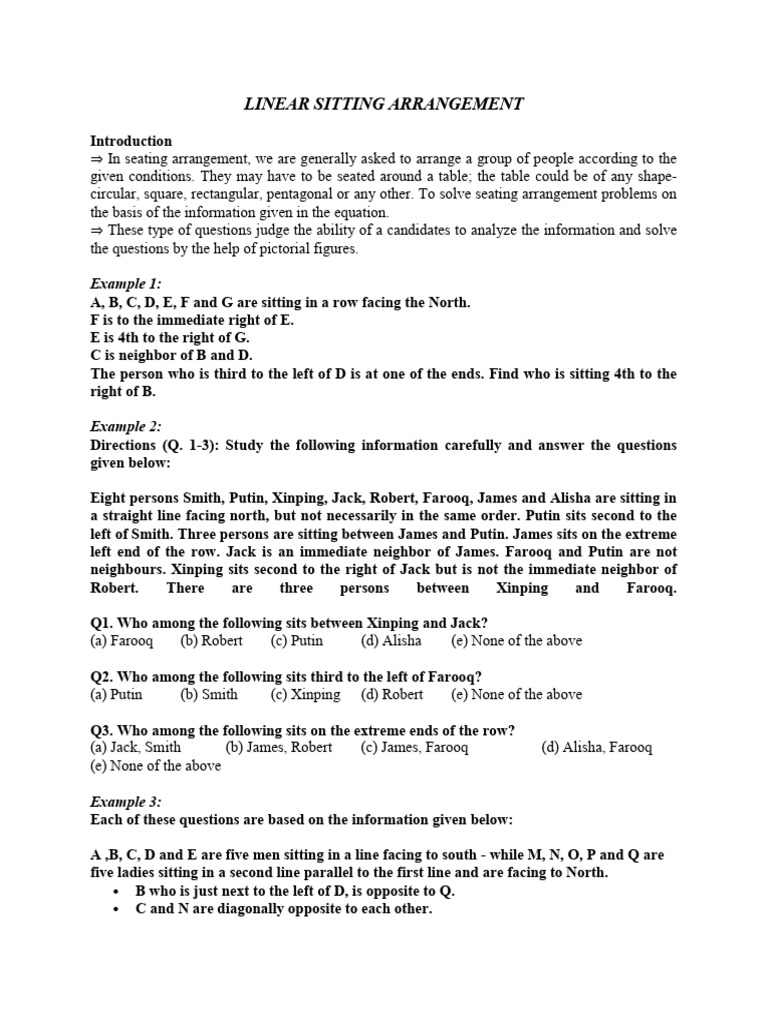 Day-10 Linear Sitting Arrangement | PDF