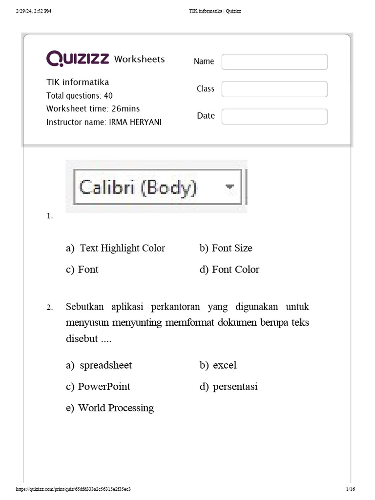 TIK Informatika - Quizizz | PDF | Seni | Komputer