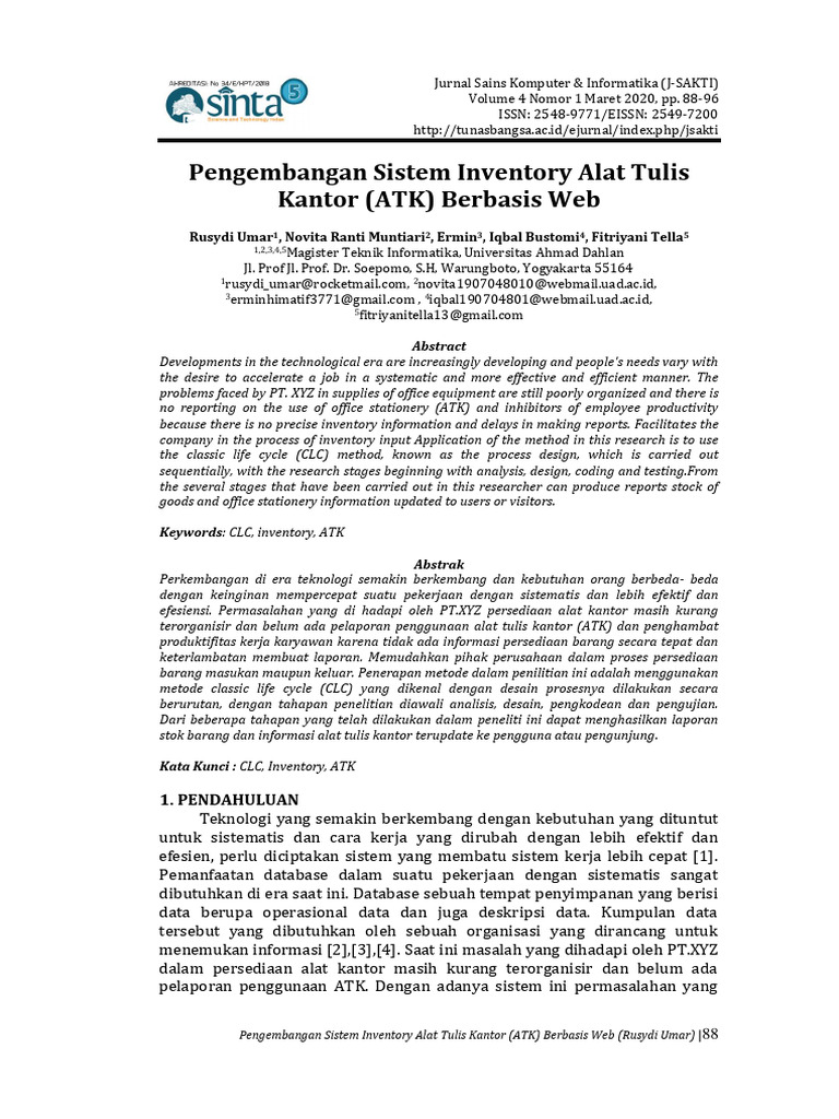 Pengembangan Sistem Inventory Alat Tulis | PDF | Komputer | Teknologi & Rekayasa
