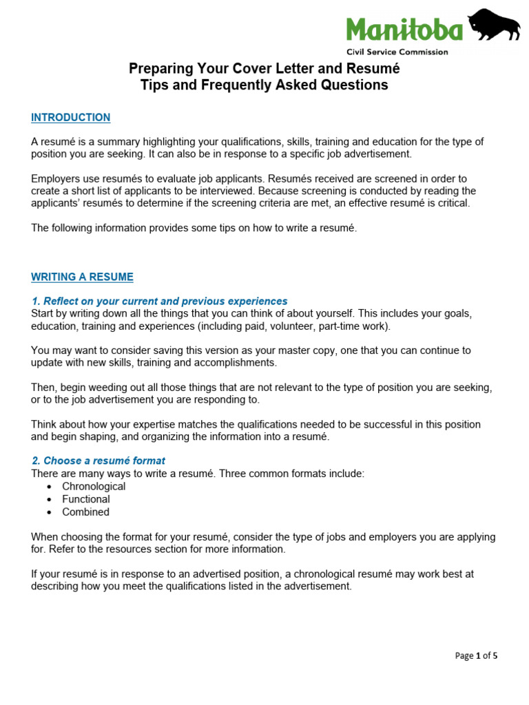 Preparing Your Cover Letter and Resume-Tips and Faqs | PDF | Résumé ...