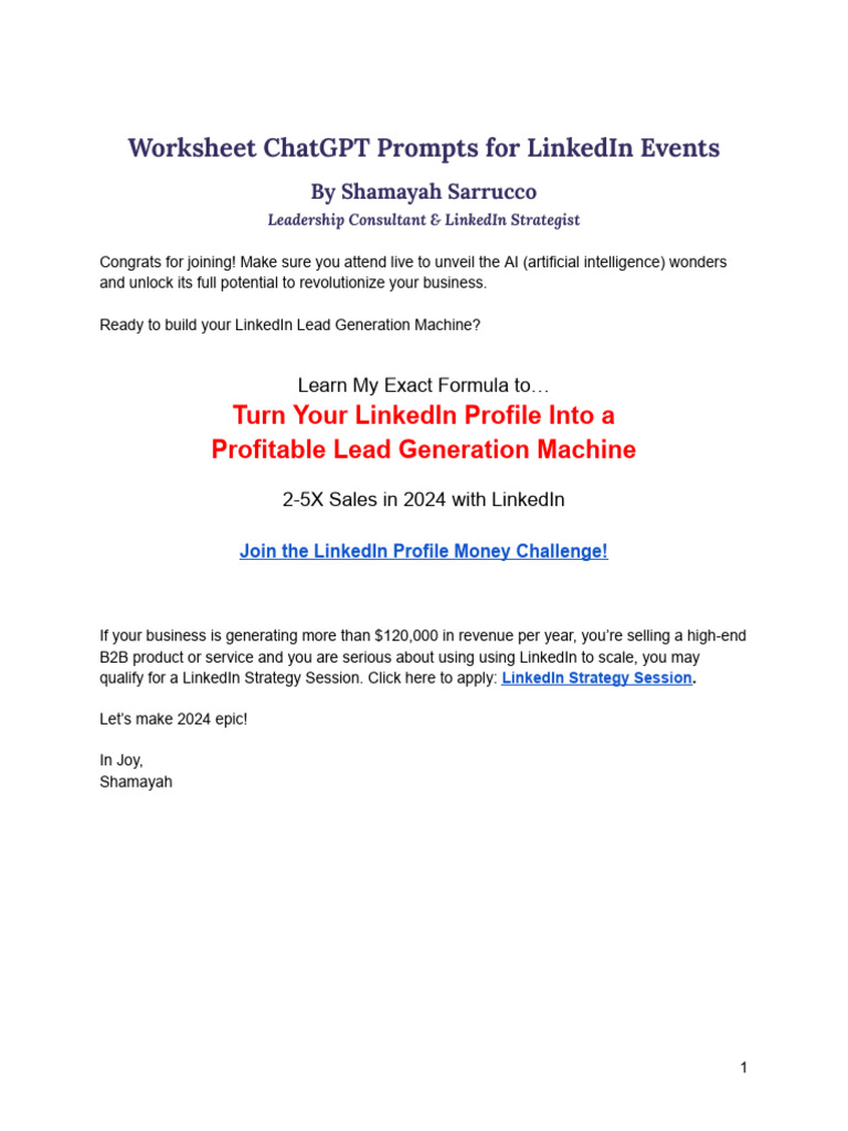 Worksheet ChatGPT Prompts LinkedIn | PDF | Linked In | Artificial ...