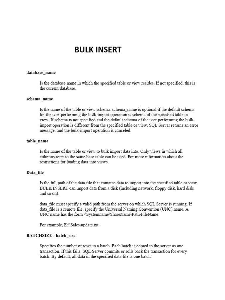 1 - BULK INSERT&bULK | PDF | Microsoft Sql Server | Table (Database)