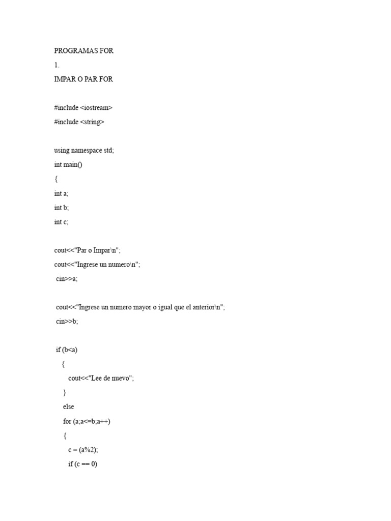 Programas For y While | PDF | C++ | Software Design