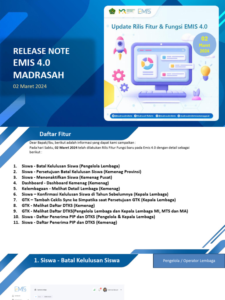Realese Note EMIS Madrasah - 02-03-2024 | PDF