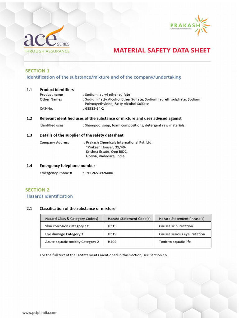 MSDS - SLES Prakash | PDF | Firefighting | Dangerous Goods