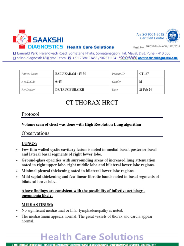 Balu Kadam HRCT Report | PDF | Lung | Thorax