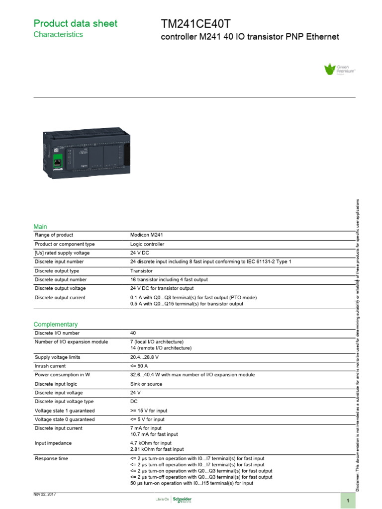 Logic Controller - Modicon M241_TM241CE40T | PDF