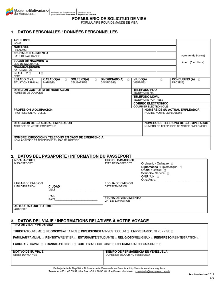 Formulario Visa Es FR | PDF | Migración humana | Gobierno y personalidad