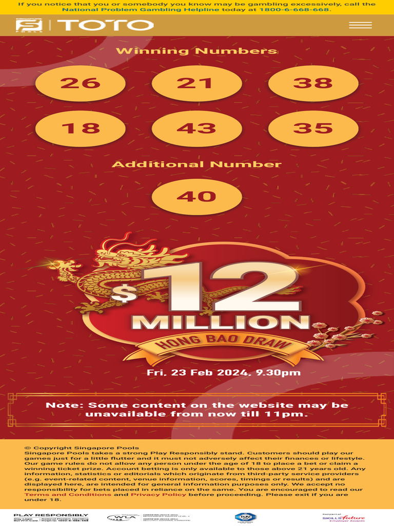 TOTO Hong Bao Draw 2024 - Singapore Pools | PDF
