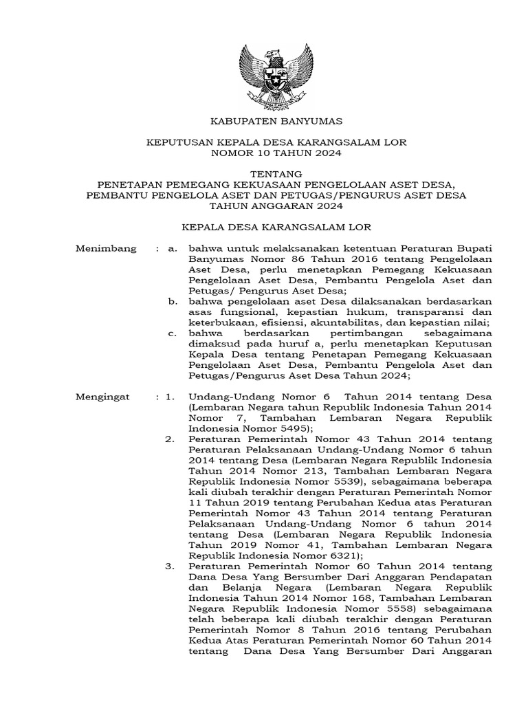 KRS LOR SK 10 Pengelola-dan-Pengurus-Aset Karangsalam Lor | PDF