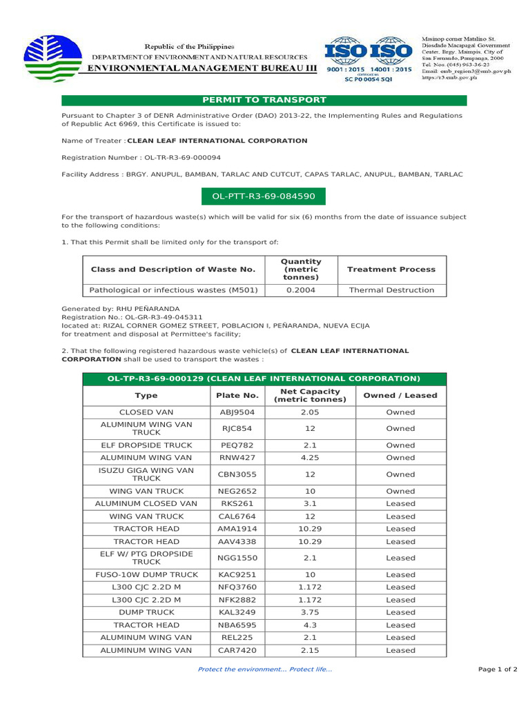 Permit To Transport | PDF | Truck | Waste
