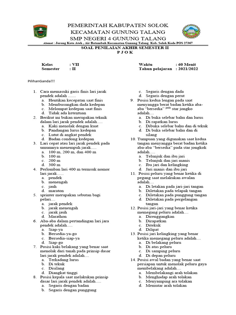 Soal Pjok Pas II | PDF
