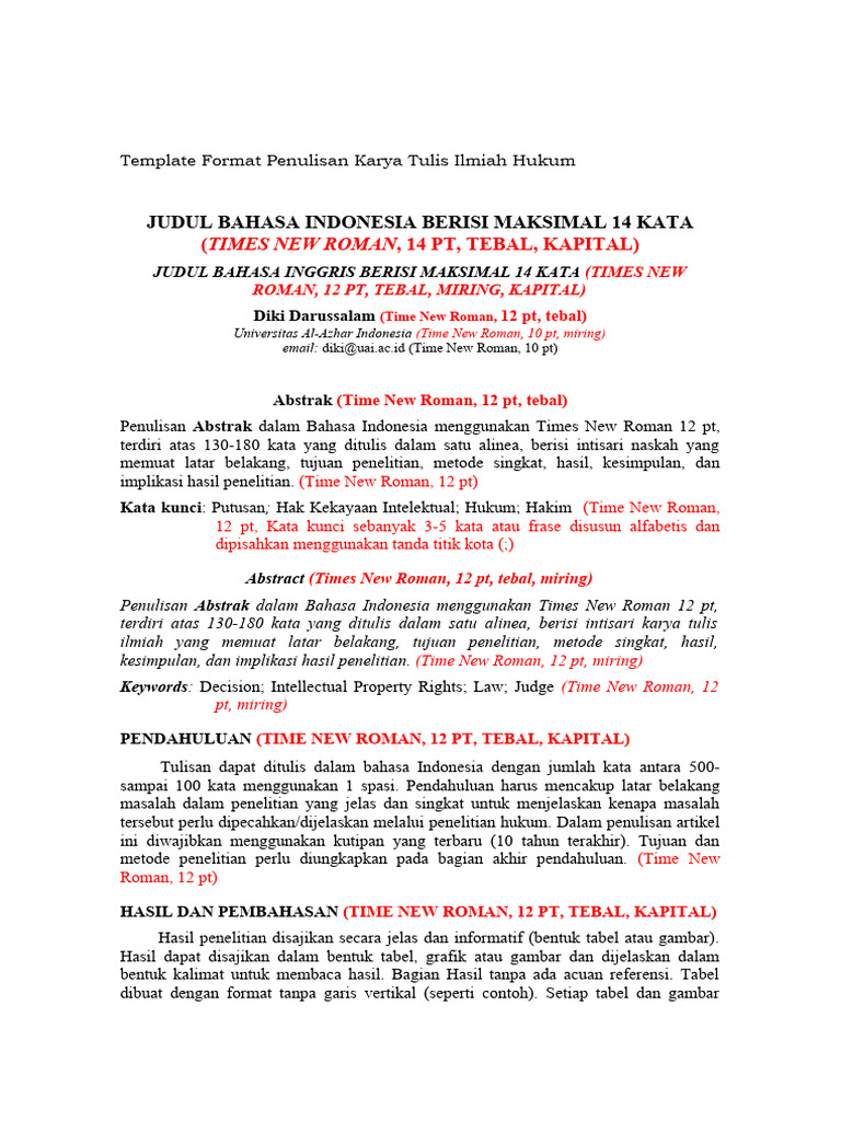 Template_Format_Penulisan_Karya_Tulis_Ilmiah_Hukum_LOKALIMA | PDF