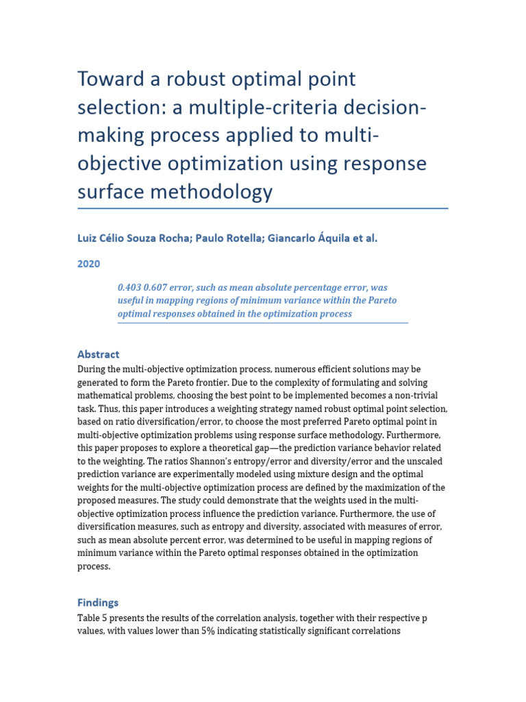 Toward A Robust Optimal Point Selection A Multiple Criteria Decision Making Process Applied To ...