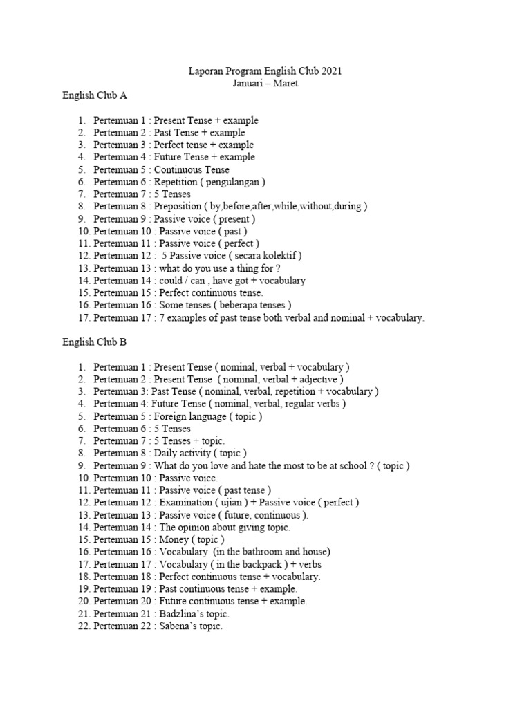 Laporan Program English Club 2021 | PDF