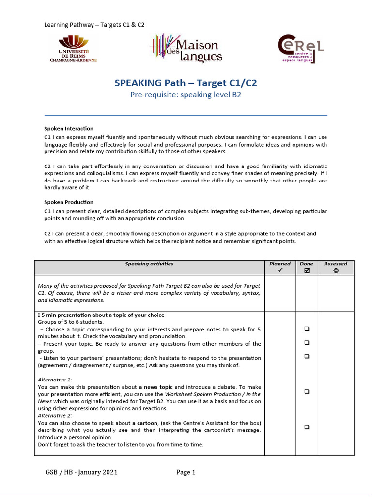 C Pathway Speaking | PDF | Language Arts & Discipline