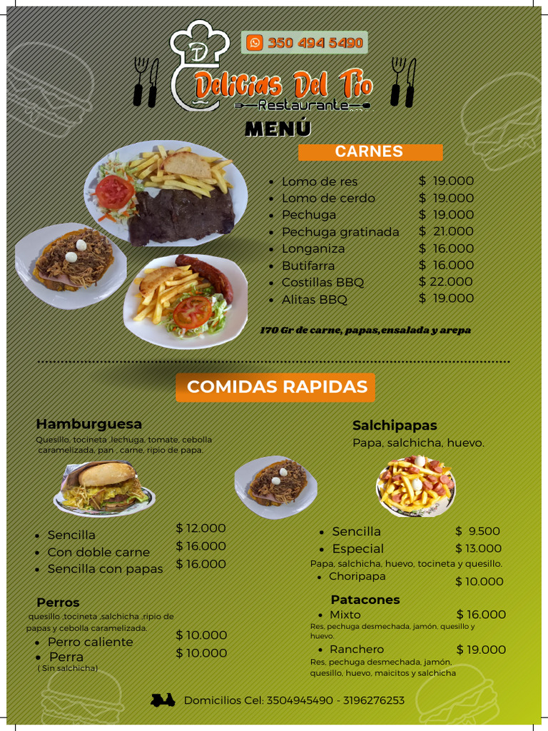 Menú A La Carta para Restaurantes A4 para Imprimir Con Fondo Blanco ...