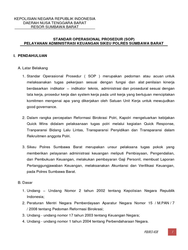 Standar Operasional Prosedur (Sop) Pelayanan Administrasi Keuangan ...
