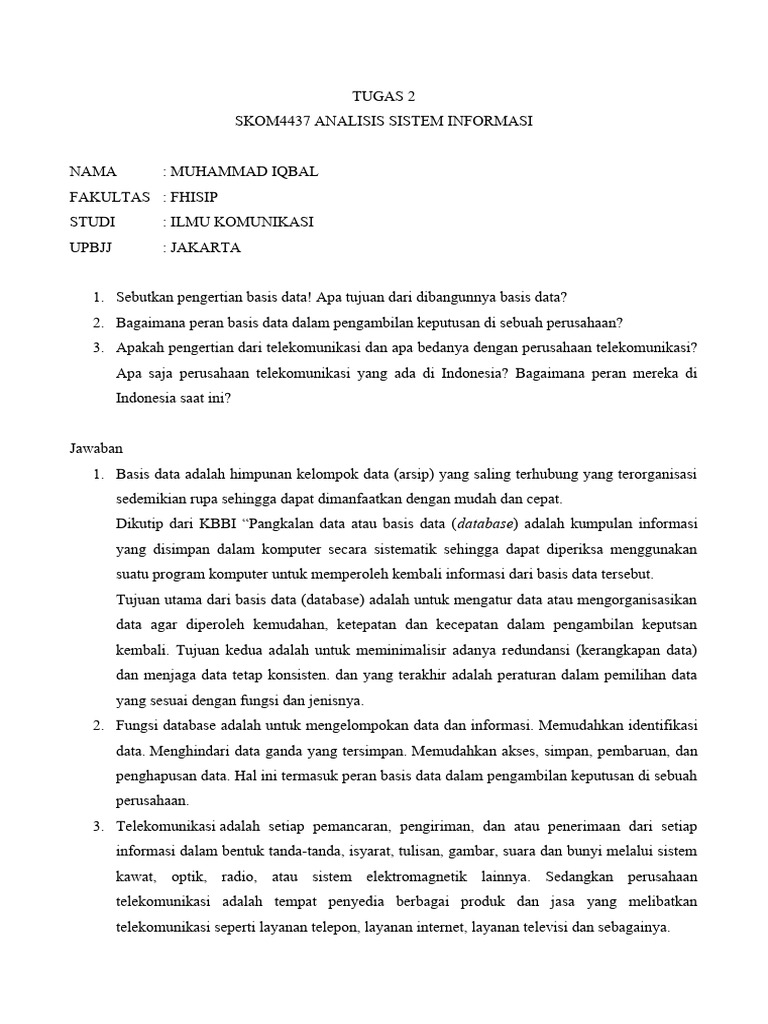Analisis Basis Data dan Telekomunikasi | PDF | Teknologi & Rekayasa