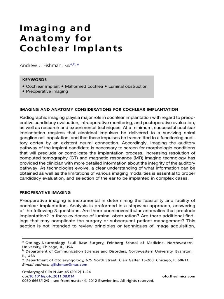 Imaging and Anatomy For Cochlear Implant | PDF