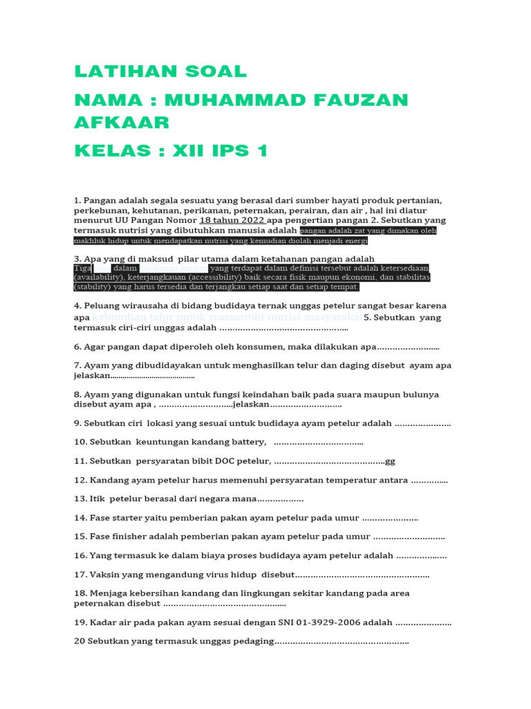 Latihan Soal Pkwu KLS 12 | PDF